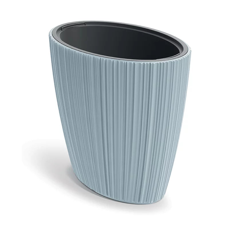 21.5" Light Gray Oval Planter – Ribbed Texture, Weather-Resistant ...